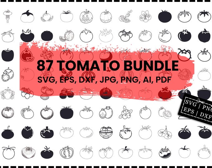 Tomato Vegetable Vector Clipart Set / Outline, Stamp & Color Graphic ...