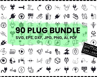 Plug SVG Bundle, Electric Plug SVG, Plug Silhouette, Cable Plug Svg ...