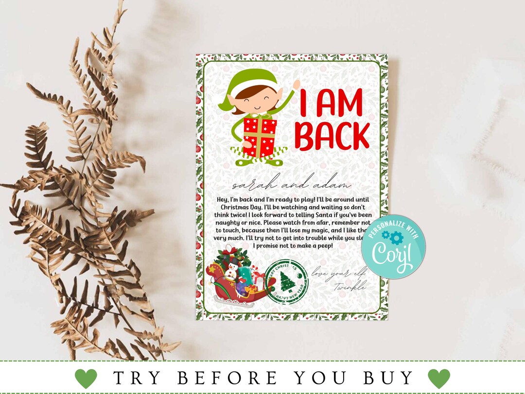 Elf Return Letter Printable, Elf on the Shelf I’m Back Note, Christmas ...