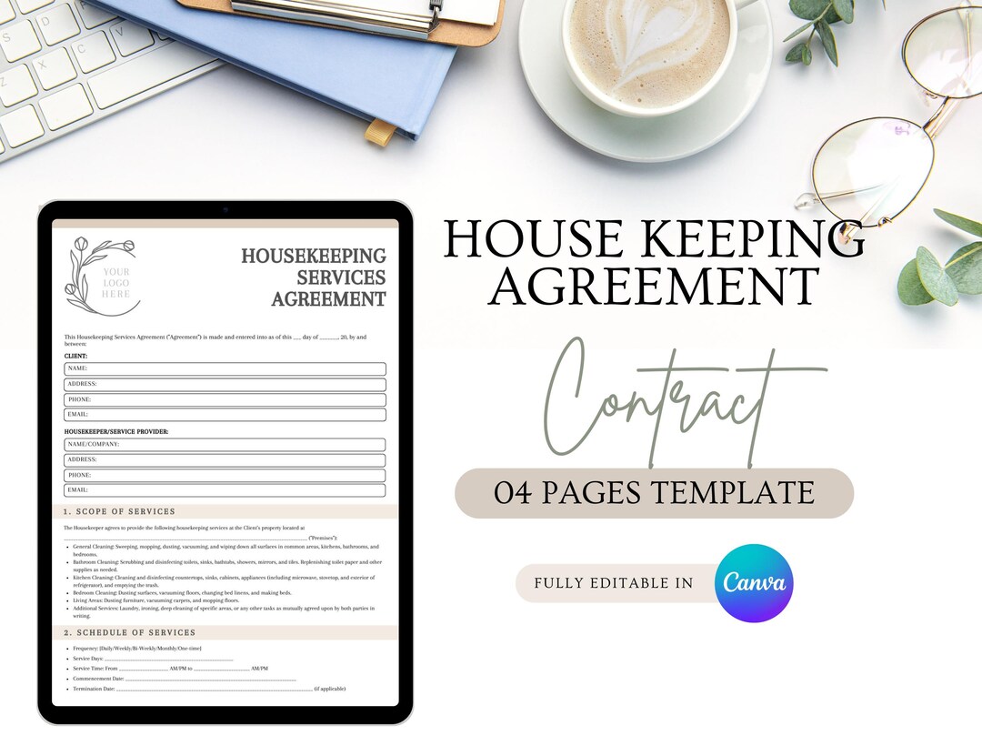 Housekeeping Services Agreement Template, Editable Cleaning Contract ...