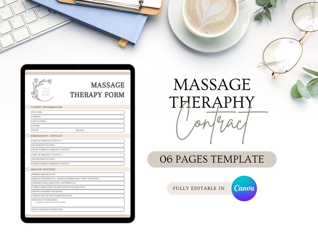 Massage Therapy Contract Template, Editable Client Agreement, Printable ...