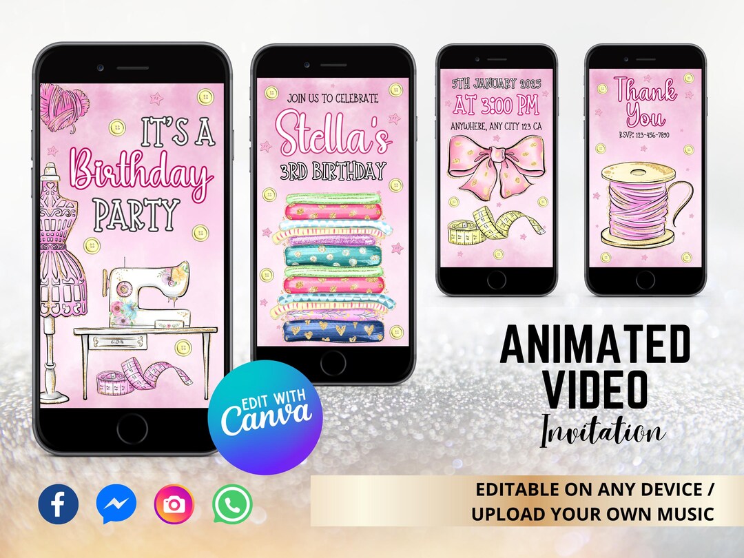 Animated Sewing Birthday Party Invitations, Sewing Video Invitation ...