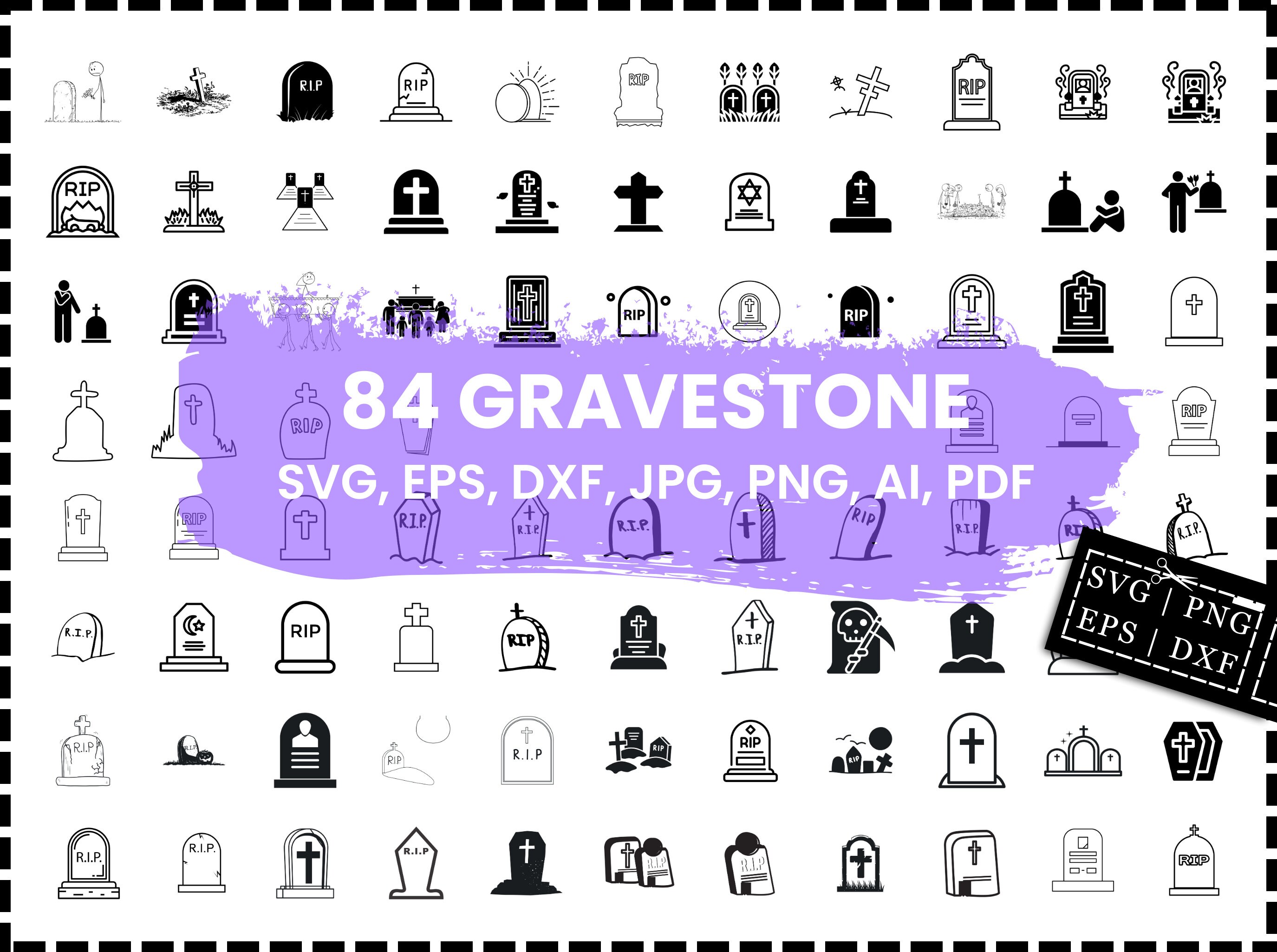 Grave Svg Bundle, Gravestone Svg, Tombstones Svg, Graveyard Svg, Rip ...