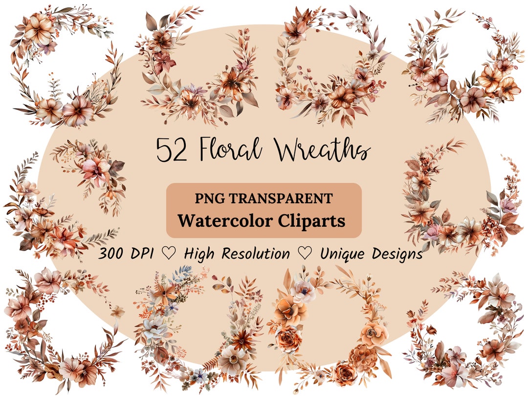 Floral Wreath Clipart, Watercolor Floral PNG, Flower Borders & Frames ...