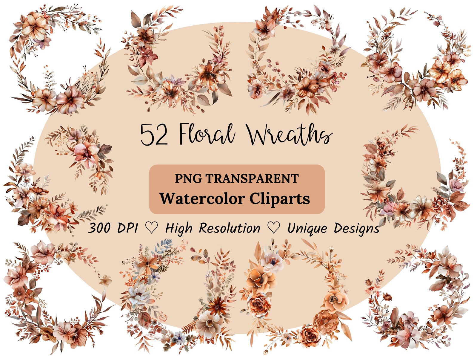 Floral Wreath Clipart, Watercolor Clipart, Floral Png, Floral Borders ...