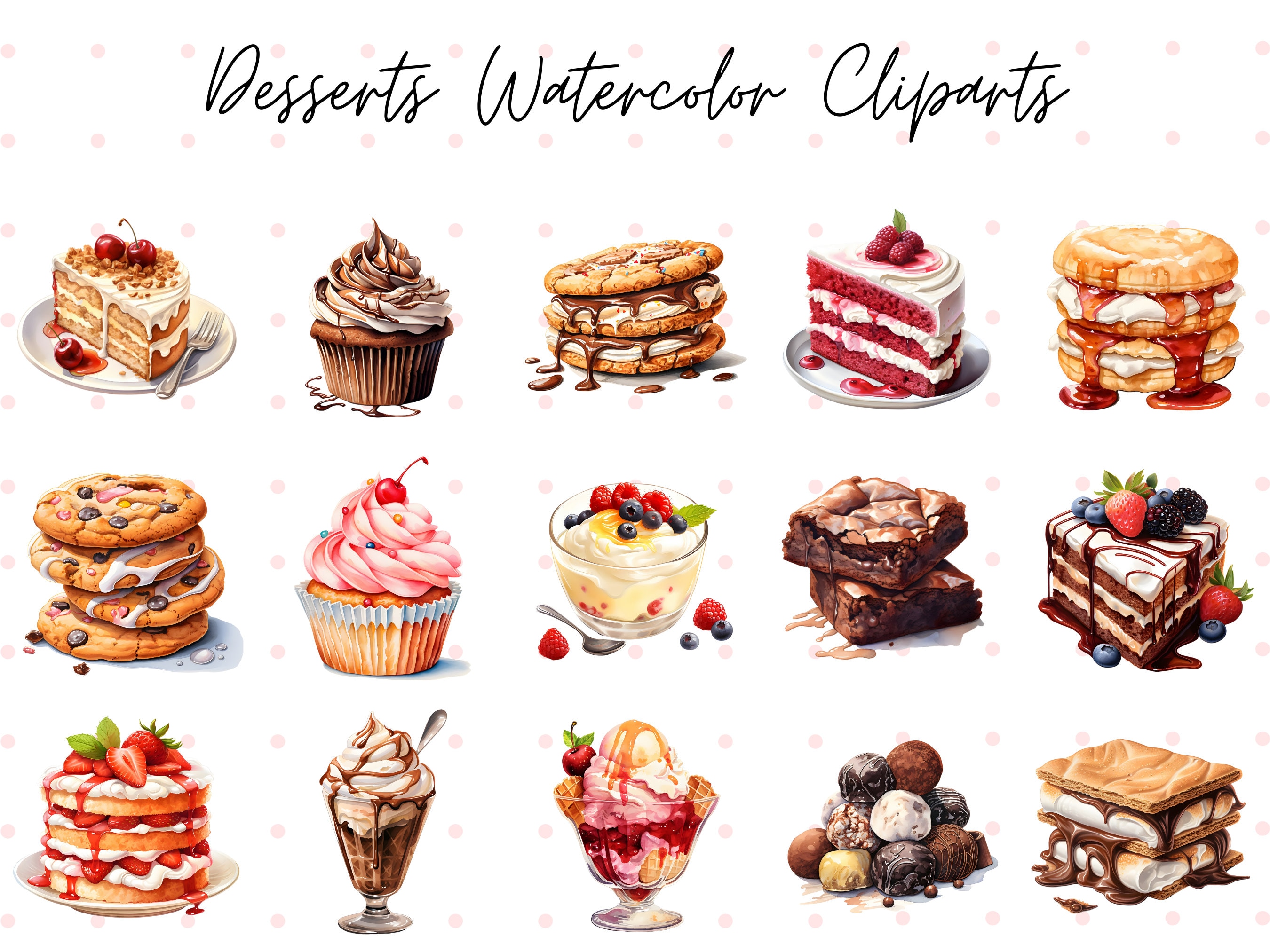Watercolor Dessert Clipart, Watercolor Desserts Clipart Bundle ...