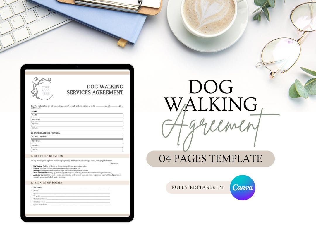 Editable Dog Walking Contract, Dog Walker Business, Dog Walker ...