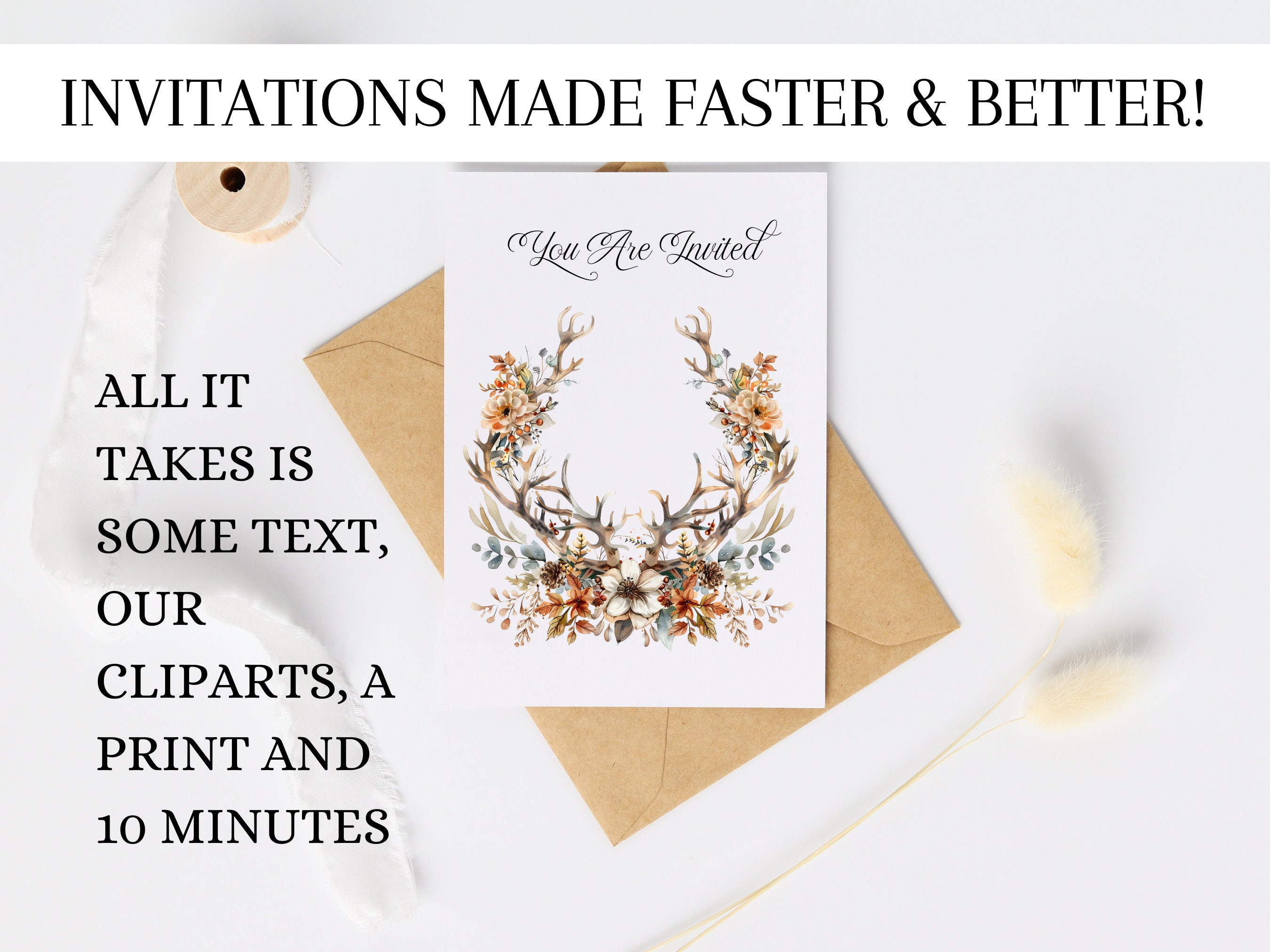 Watercolour Deer Wreath Clipart, Floral Deer Wreath Clipart, Floral ...