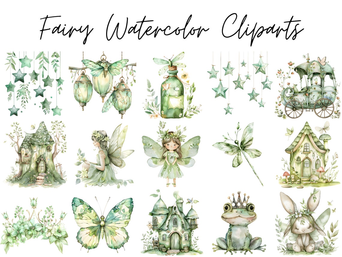Green Fairies Clipart, Watercolor Green Fairy Clipart, Fairies Clipart ...