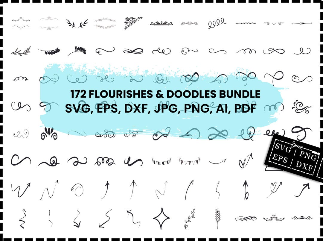Flourishes and Doodles Svg Bundle, Flourish Svg, Design Elements Svg ...