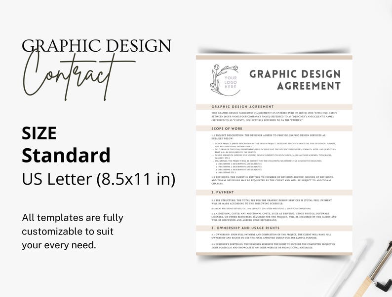 Graphic Design Contract Template, Editable Designer Agreement ...
