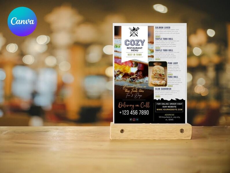 Cozy Restaurant Flyer Template, Editable Cafe Bistro Menu Flyer ...