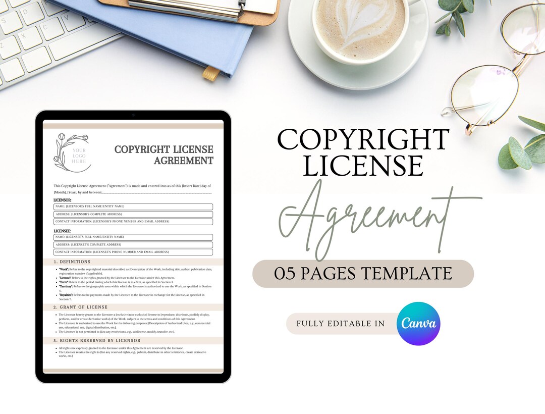 Copyright License Agreement Template, Editable Ip Legal Contract ...