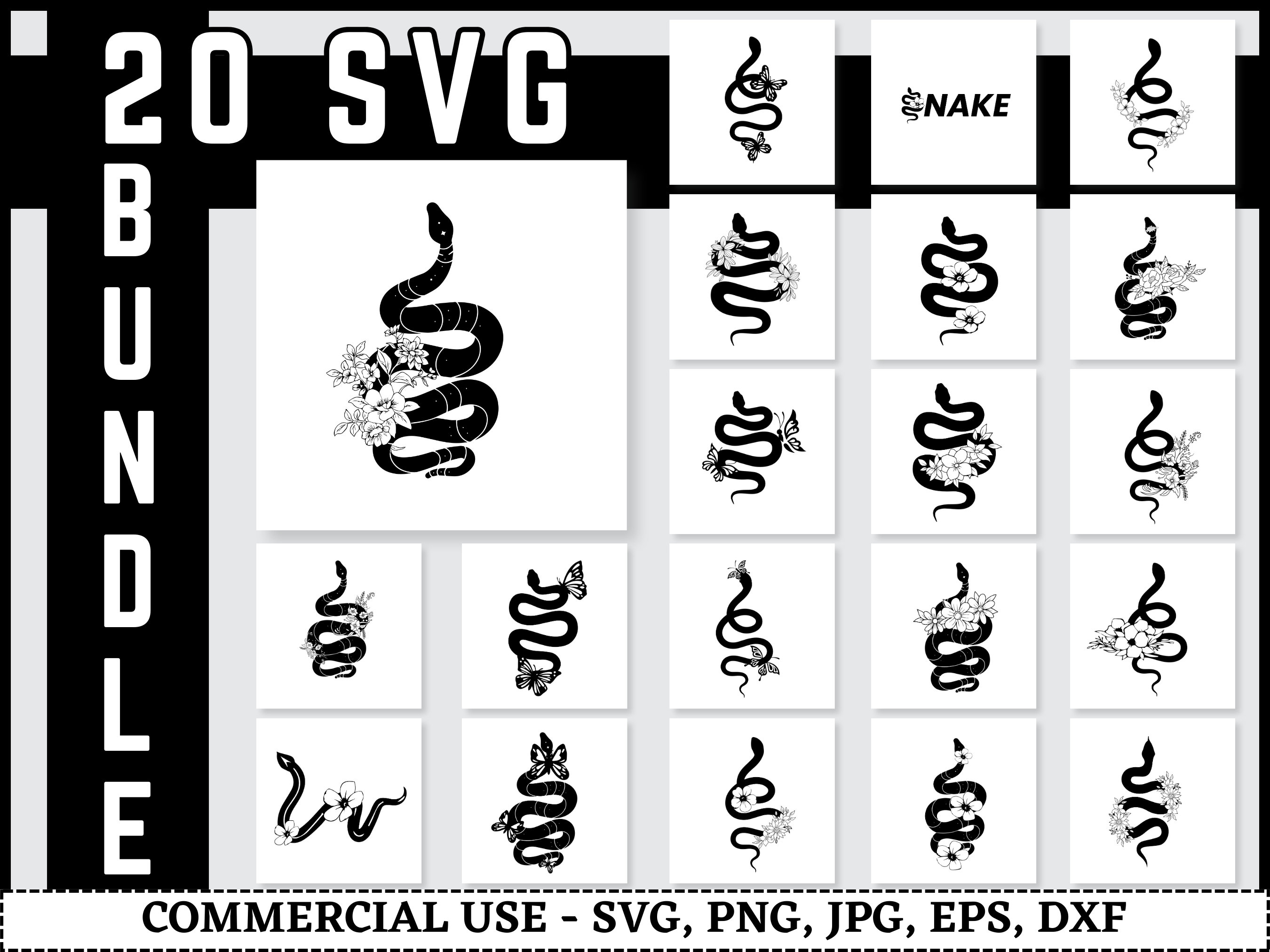 Floral Snake Svg Bundle Snake Svg Snake With Flowers Svg - Etsy