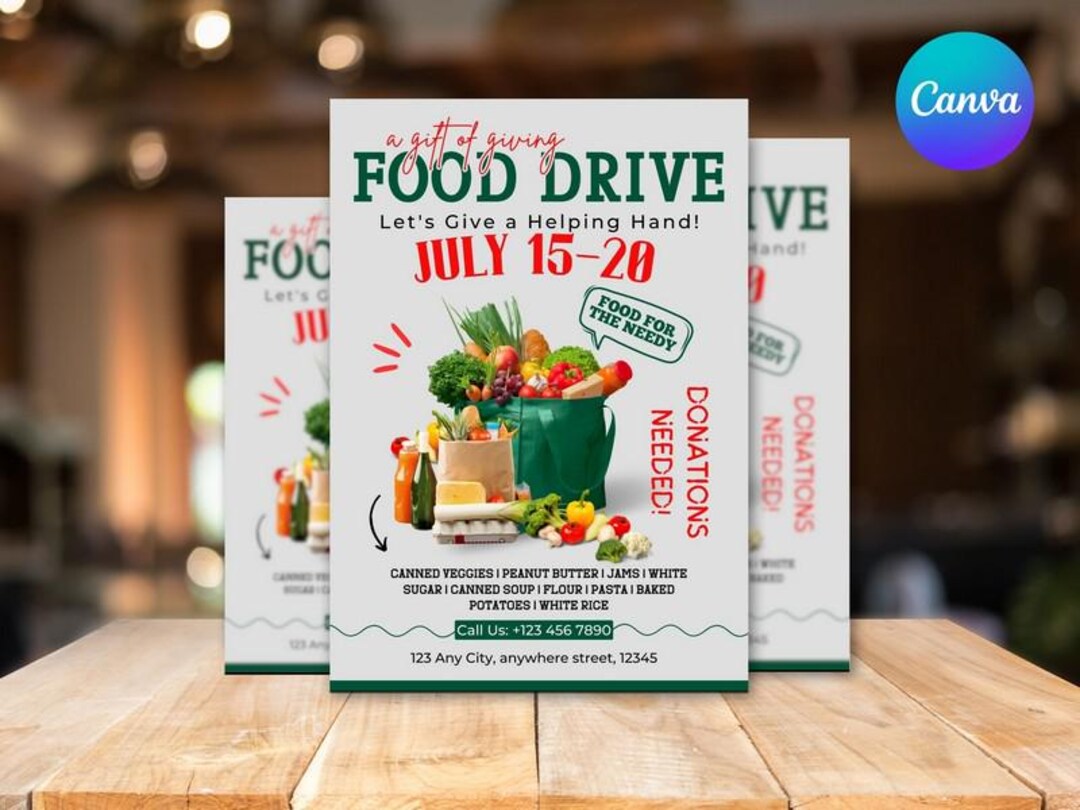 Food Drive Charity Flyer Template, Community Donation Poster ...