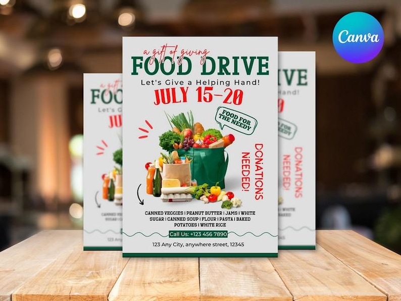 Food Drive Charity Flyer Template, Community Donation Poster ...