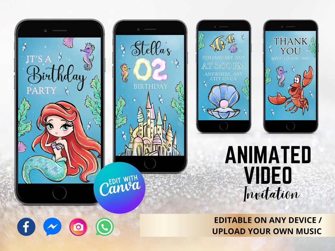 Ariel Little Mermaid Video Invitation With Song, Little Mermaid ...