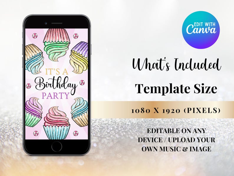 Editable Cupcake Birthday Party Digital Video Invite, Cupcake ...