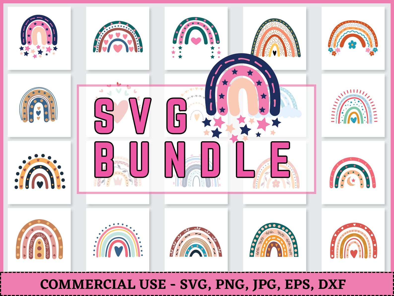 Rainbow Svg, Boho Rainbow Svg, Cute Rainbow Svg, Rainbow Svg Bundle ...