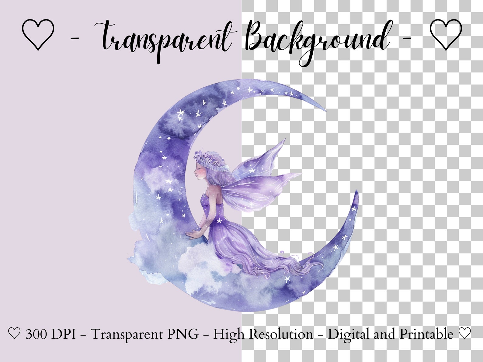 Watercolor Fairies Png Set, Purple Fairy & Butterfly Clip Art, Magical ...