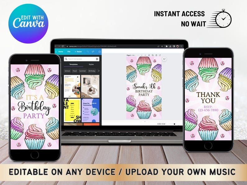 Editable Cupcake Birthday Party Digital Video Invite, Cupcake ...