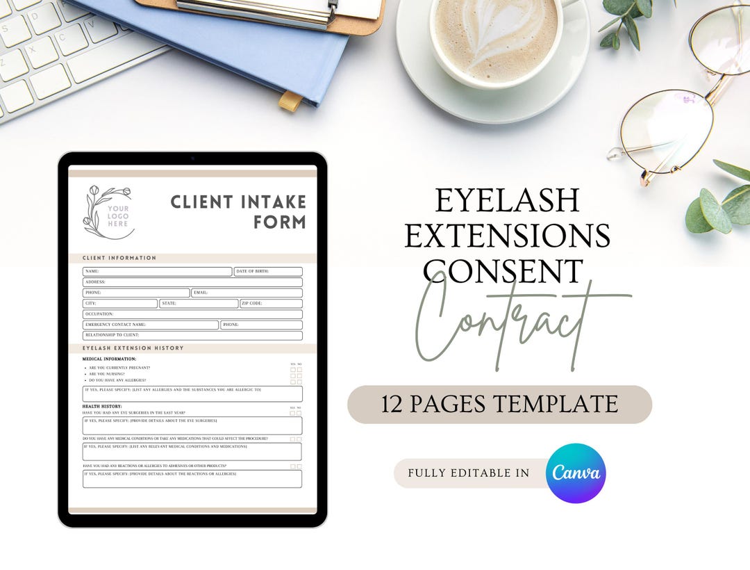 Eyelash Extensions Consent Contract Template, Editable Beauty Client ...