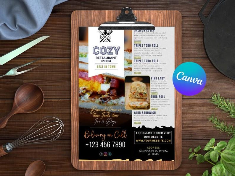 Cozy Restaurant Flyer Template, Editable Cafe Bistro Menu Flyer ...