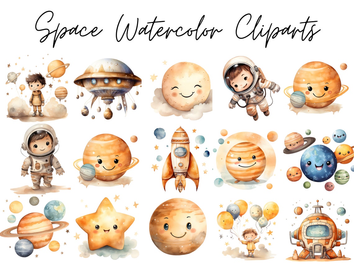 Watercolor Space Clipart, Watercolor Space Fairy Clipart, Astronaut ...