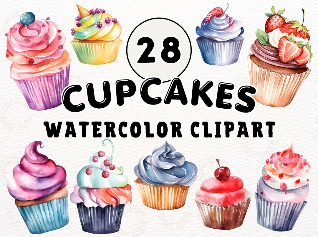 Watercolor Cupcakes Clipart, Watercolor Bakery Clipart, Watercolor ...