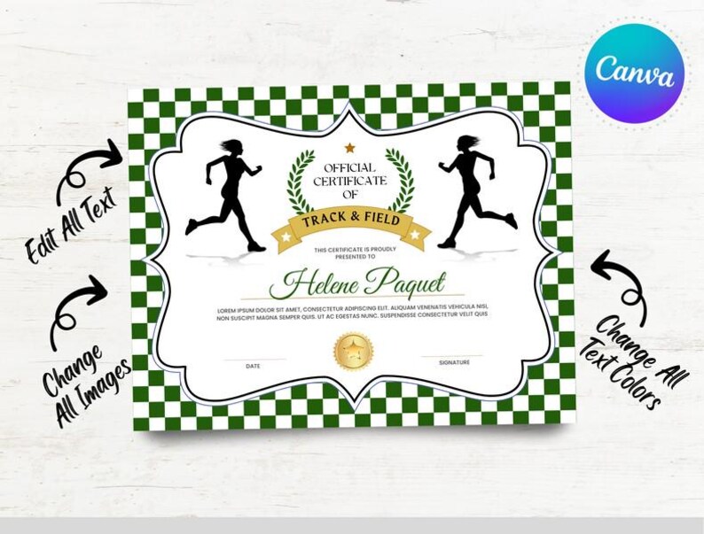 Track & Field Award Certificates, Editable Canva Templates, Printable ...