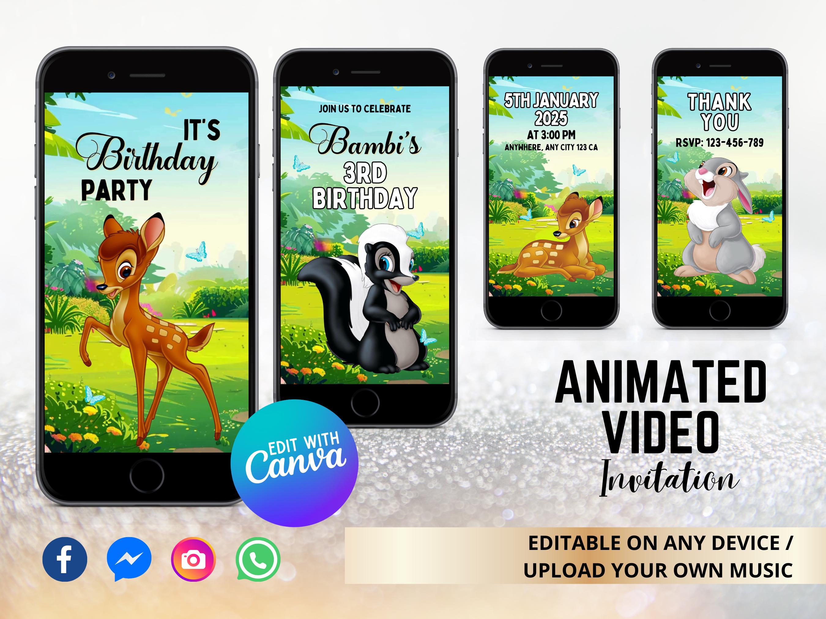 Bambi Invitation, Bambi Birthday Invite, Digital Bambi Birthday ...
