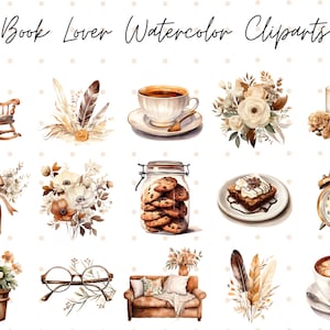 Watercolor Book Lover Clipart, Bookworm Clipart, Books Clipart, Reading ...