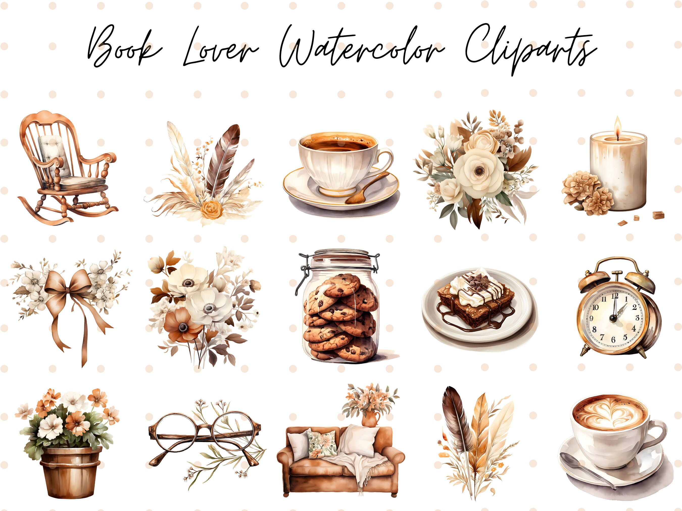 Watercolor Book Lover Clipart, Bookworm Clipart, Books Clipart, Reading ...