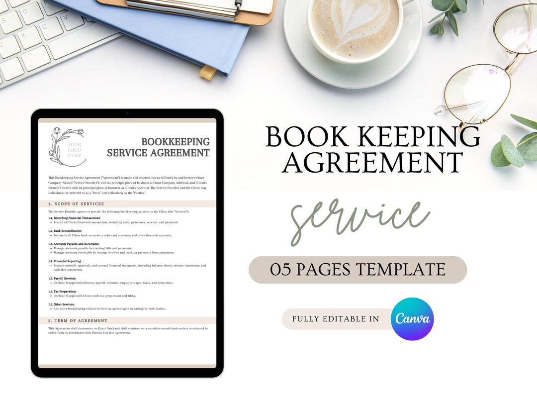 Bookkeeping Service Agreement Template, Editable Accounting Contract ...