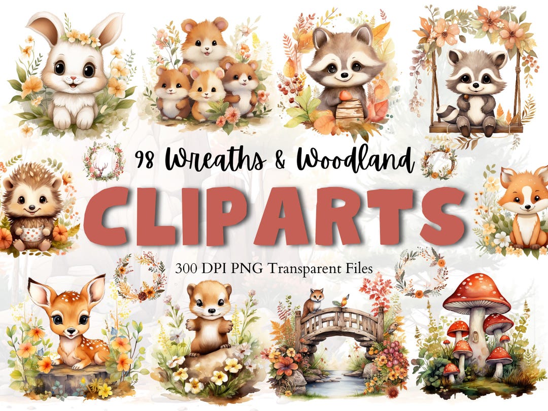 Watercolor Woodland Animals Clipart Bundle, Baby Fox Bear Deer Owl ...
