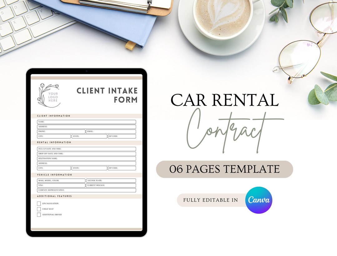 Car Rental Contract Template, Editable Vehicle Lease Agreement ...