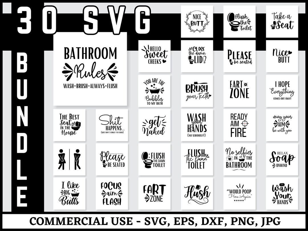 Bathroom Svg, Bathroom Svg Bundle, Bathroom Rules Svg, Bathroom Sign ...