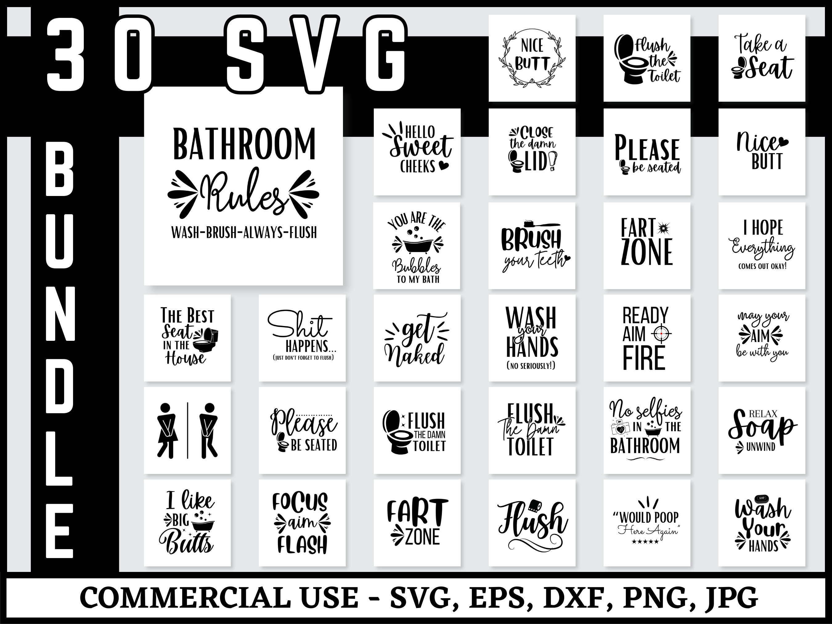 Bathroom Svg, Bathroom Svg Bundle, Bathroom Rules Svg, Bathroom Sign ...