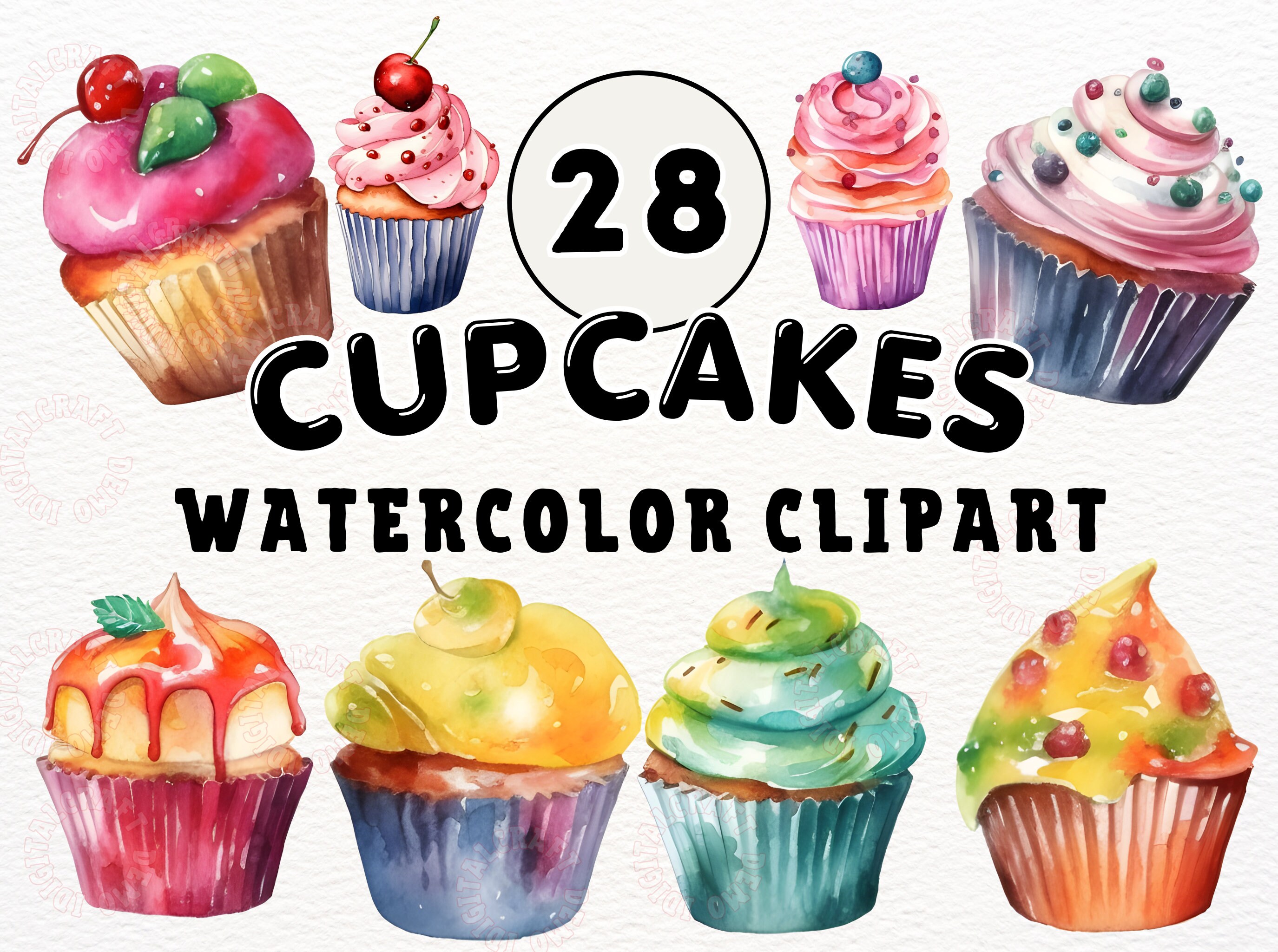 Watercolor Cupcakes Clipart, Watercolor Bakery Clipart, Watercolor ...