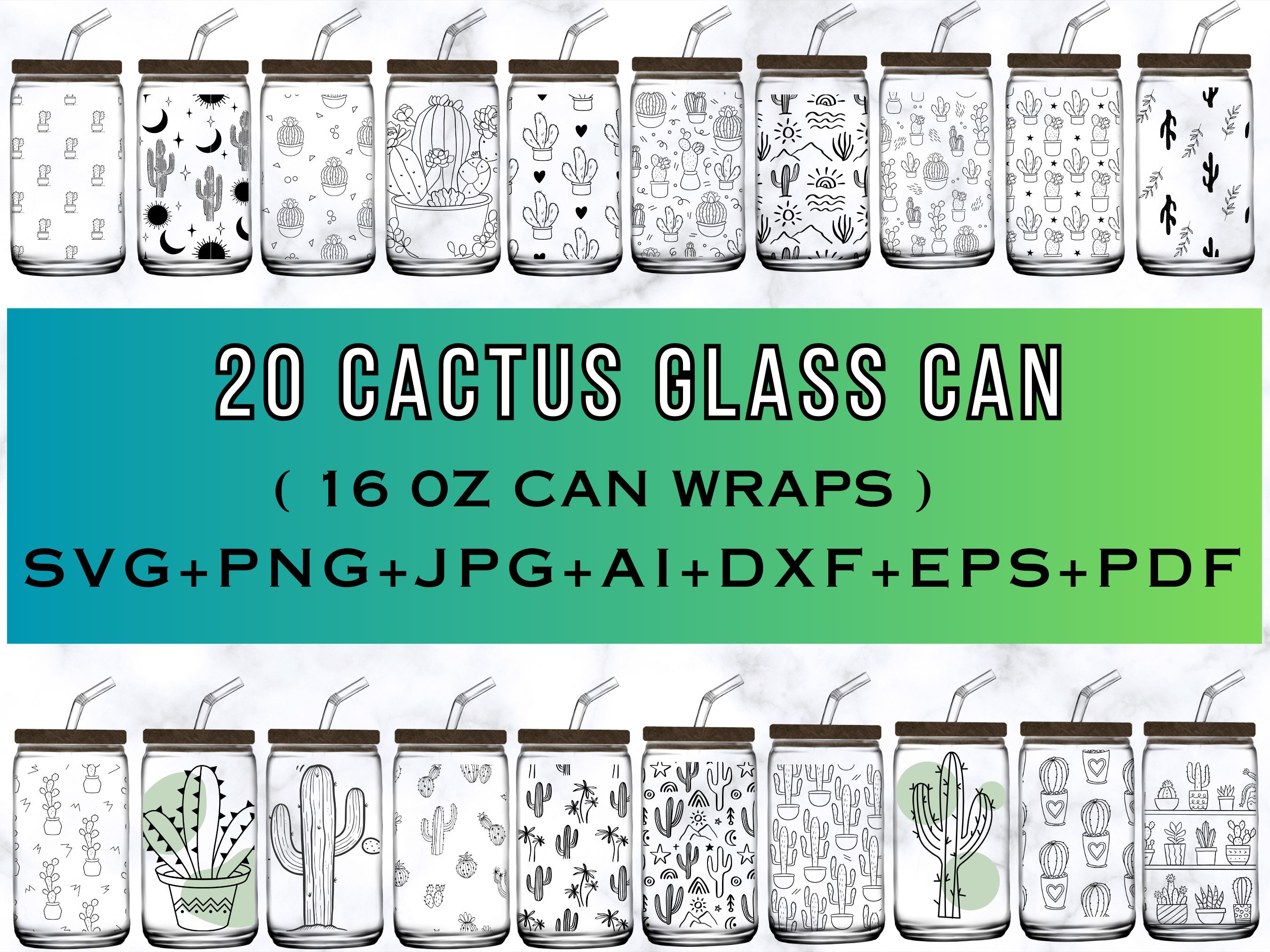 Cactus Can Glass Wrap Svg, Can Glass Svg, 16oz Libbey Wrap Svg, Catus ...