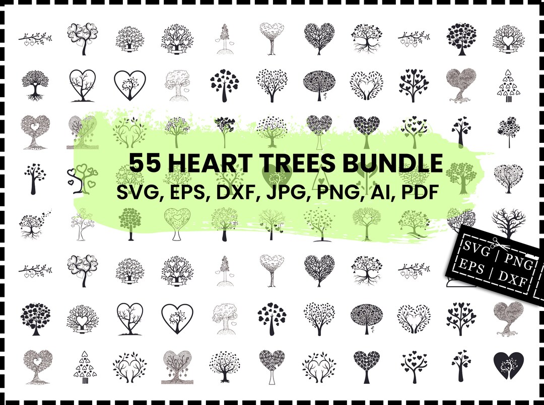 Heart Tree Svg Bundle, Heart Tree Svg, Heart Tree Dxf, Love Heart Tree ...