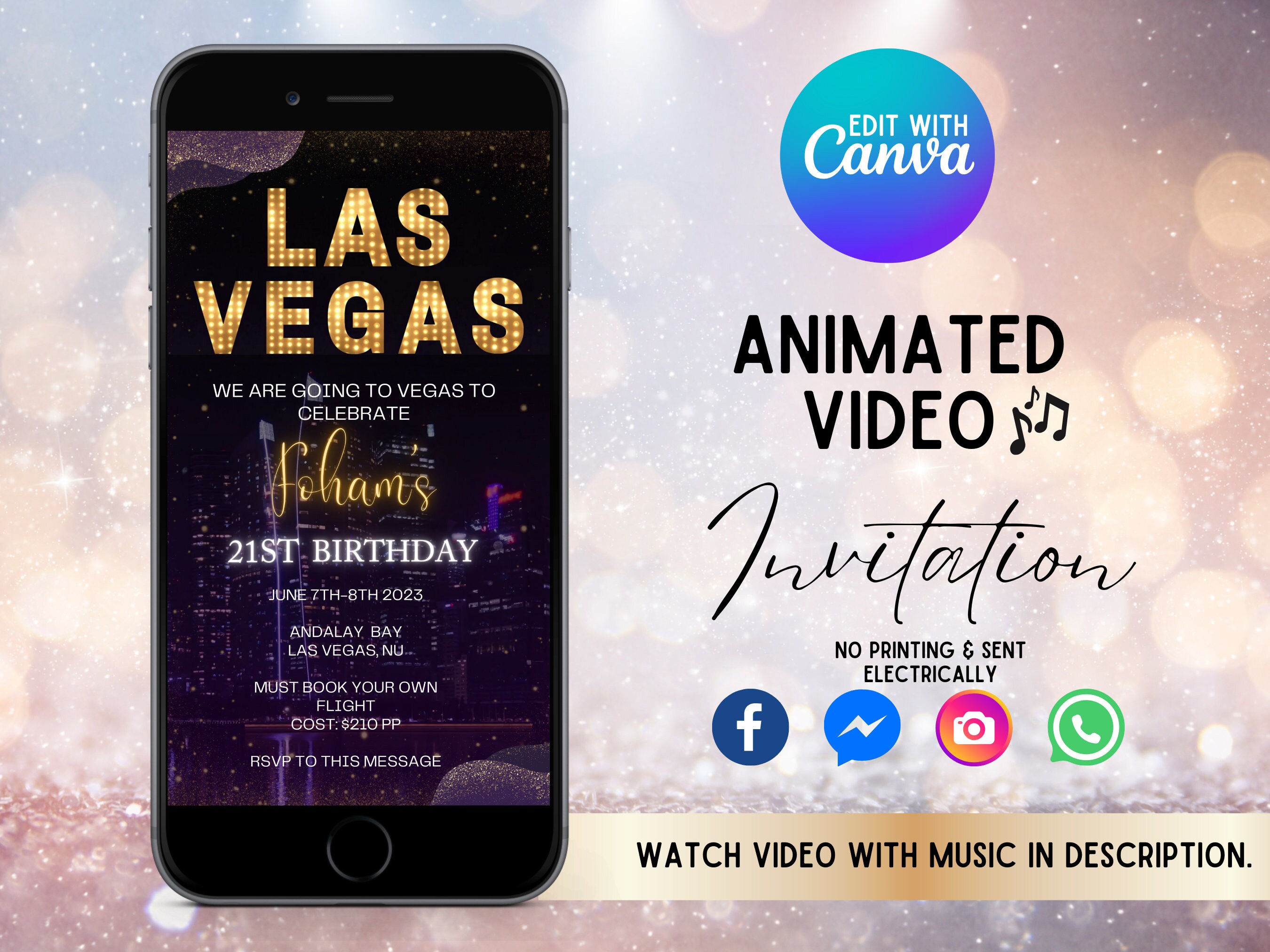 Las Vegas Video Invitation, Vegas Video Invite, Las Vegas Birthday ...