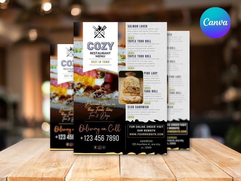 Cozy Restaurant Flyer Template, Editable Cafe Bistro Menu Flyer ...