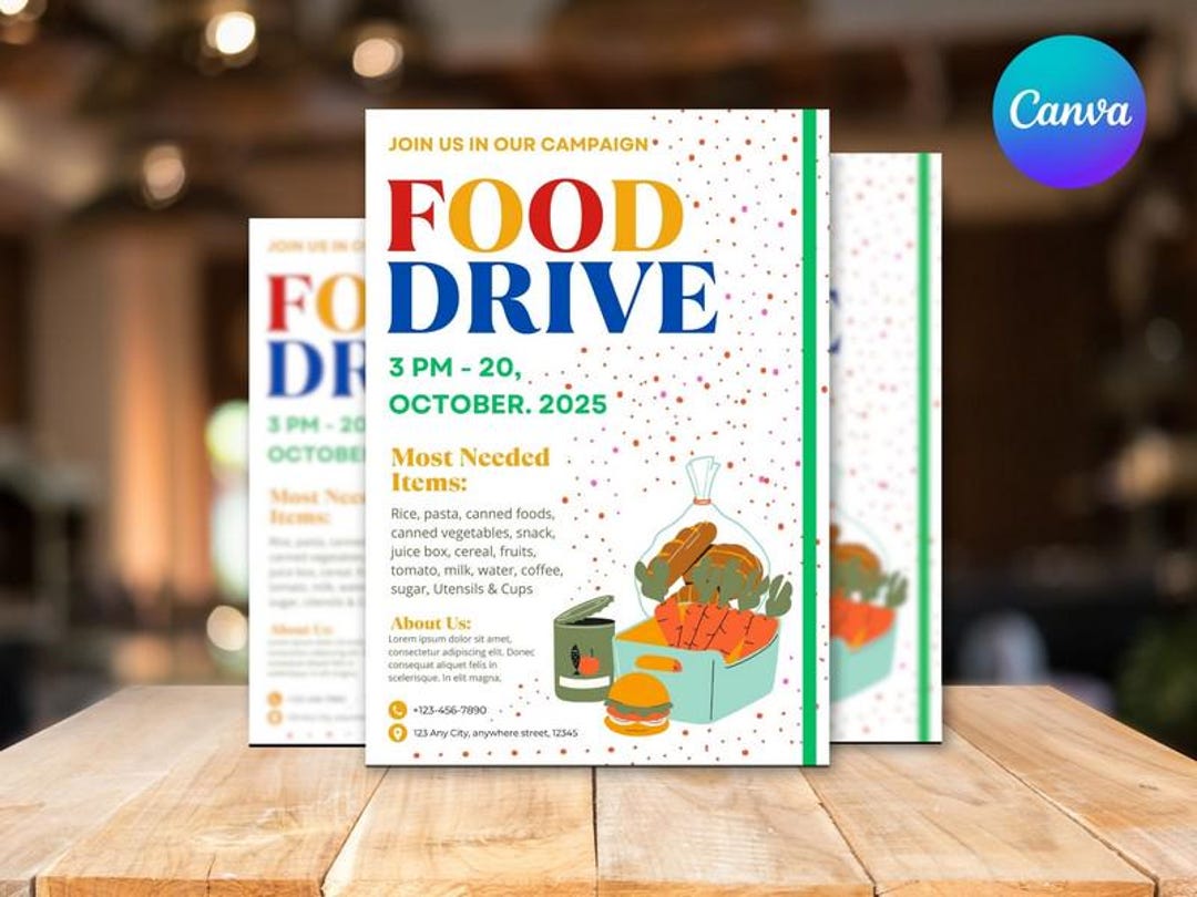 Editable Food Drive Flyer, Charity Fundraiser Flyer Template, Nonprofit ...