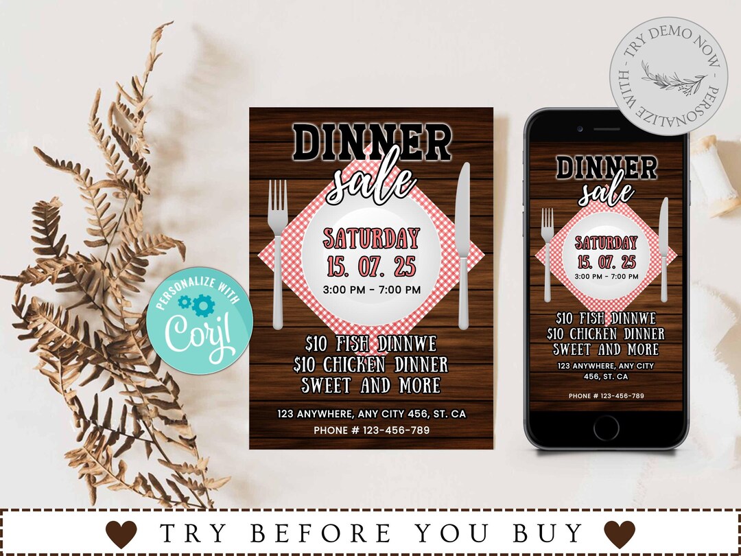 Dinner Sale Flyer, Editable Flyer Template, Food Sale, Dinner Sale ...