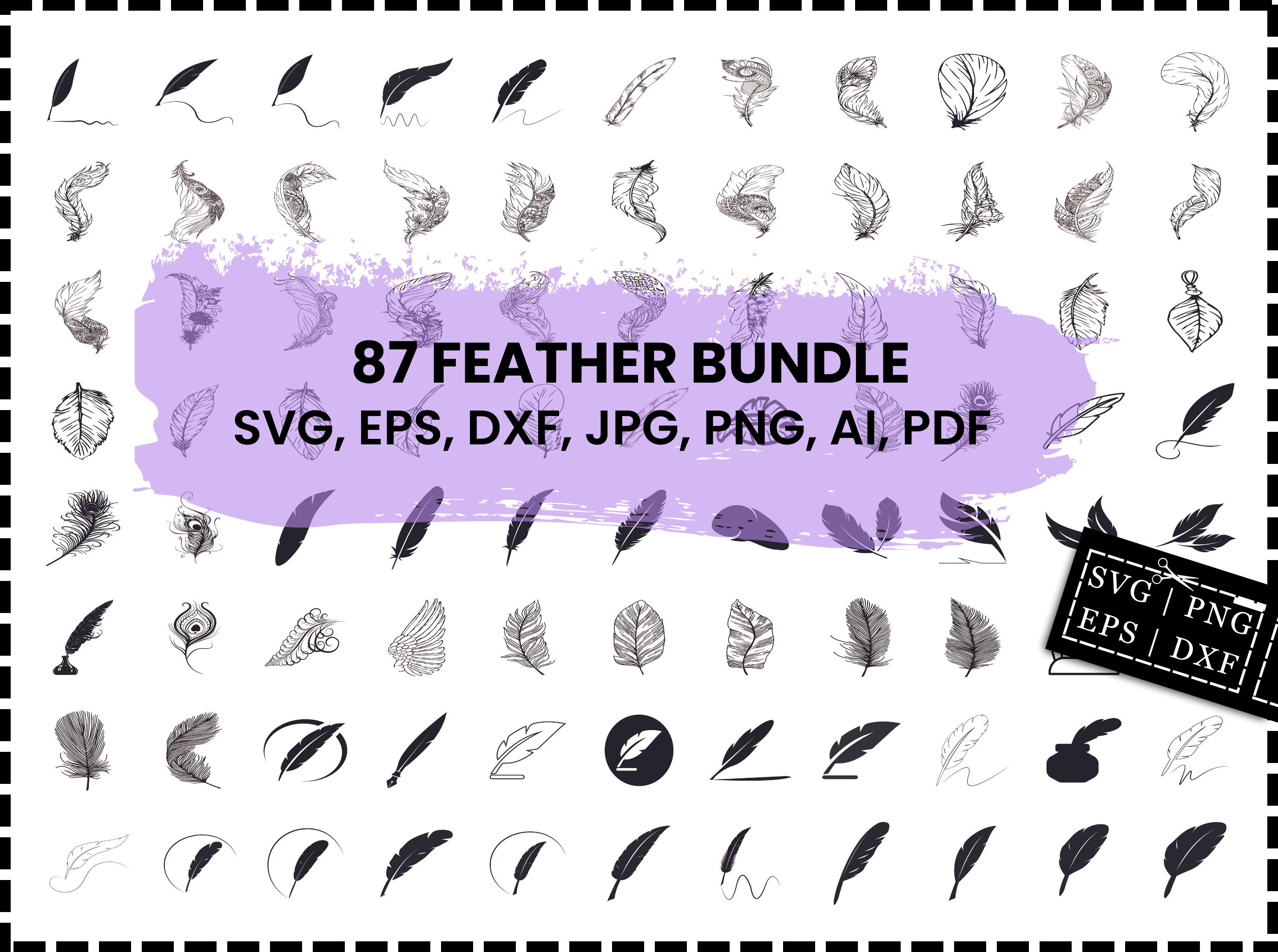 Feather Svg Bundle, Feather Birds Svg, Dxf, Png, Jpg, Feathers ...