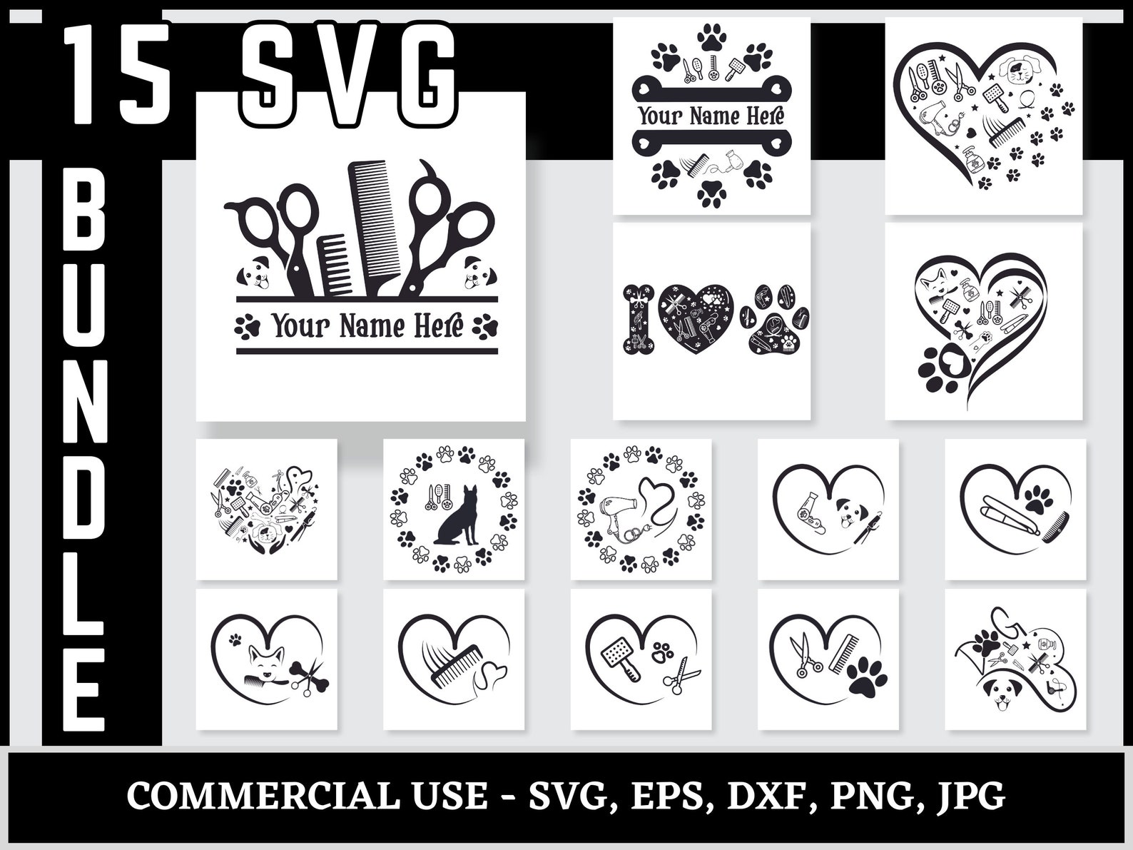 Dog Groomer Svg Png, Dog Grooming Hair Dryer Heart Svg, Dog Grooming ...