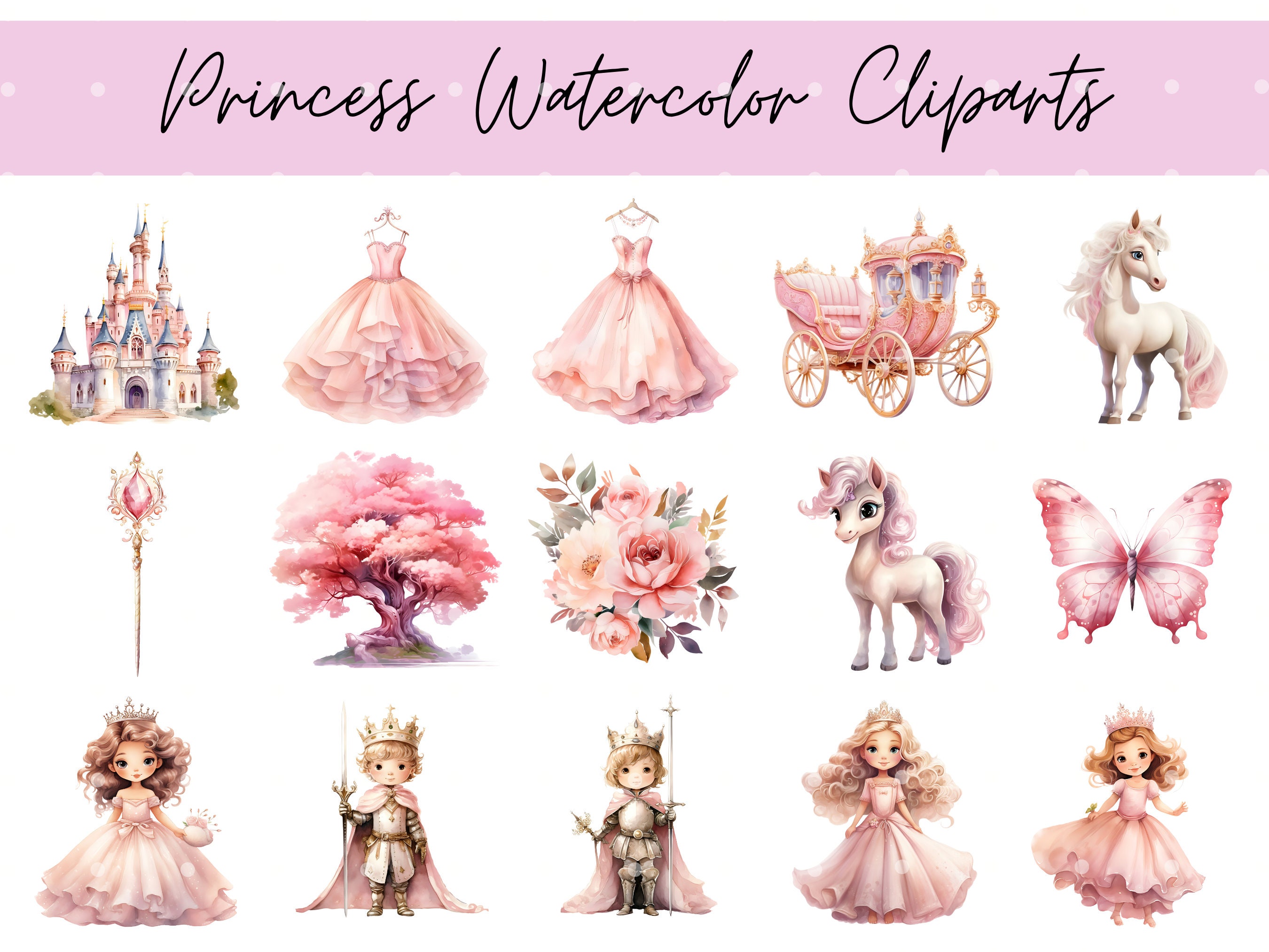 Watercolor Pink Princess Clipart, Little Princess PNG, Fairytale Castle ...