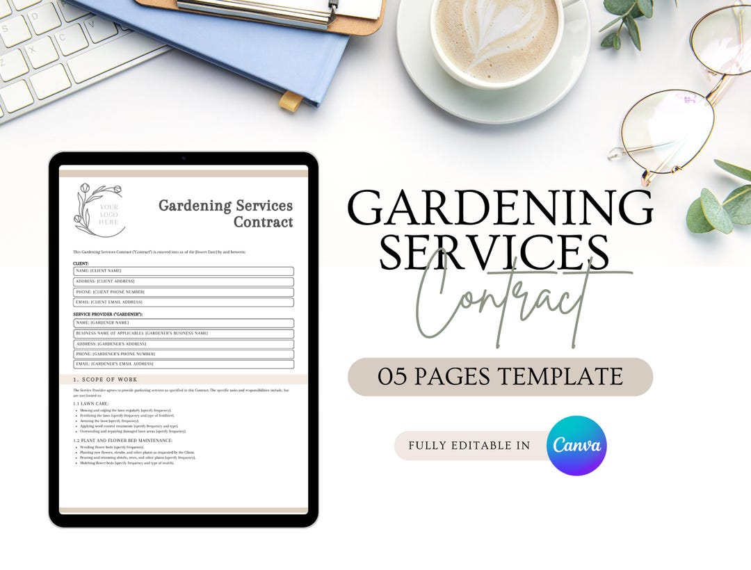 Gardening Services Contract Template, Editable Lawn & Garden Agreement ...