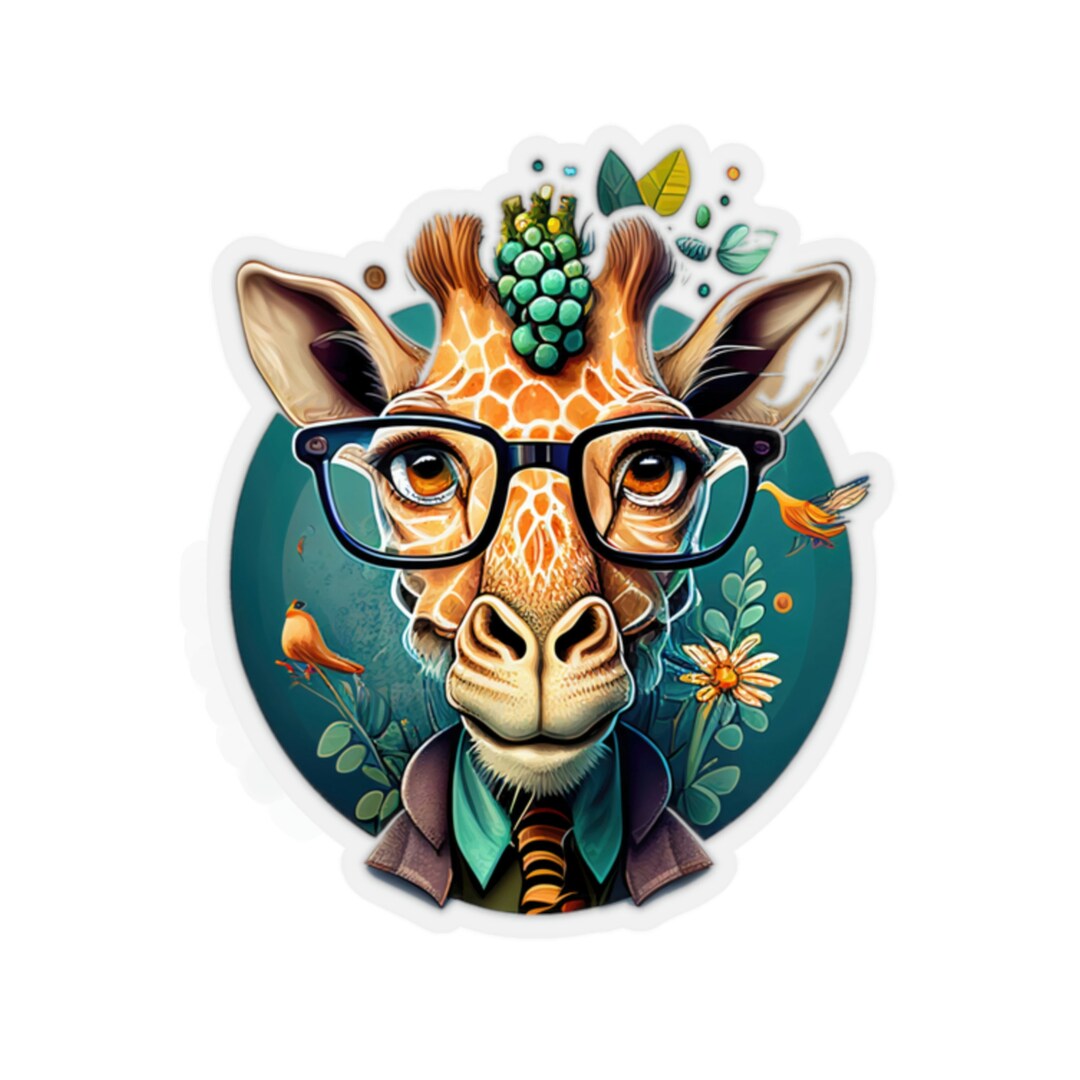 Waterproof Vinyl Sticker - Giraffe With Glasses Vinyl Sticker - Add ...